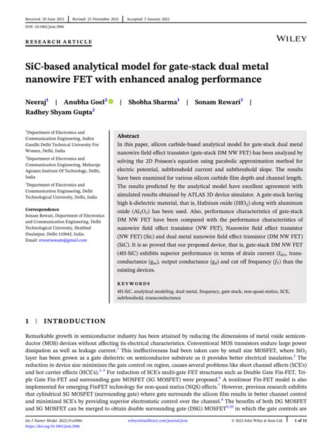 Sic‐based Analytical Model For Gate‐stack Dual Metal Nanowire Fet With Enhanced Analog