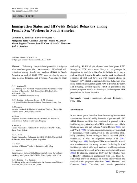 Pdf Immigration Status And Hiv Risk Related Behaviors Among Female