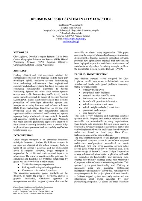 Pdf Decision Support System In City Logistics
