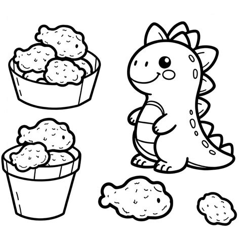 Dinosaur Shaped Chicken Nuggets Coloring Page Bubbely