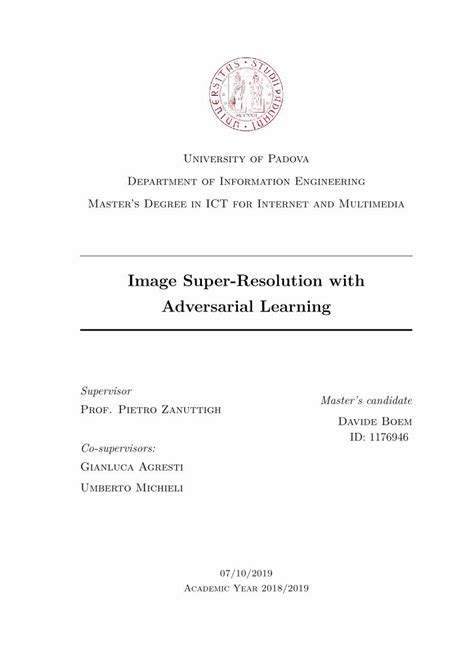 PDF Image Super Resolution With Adversarial Learningtesi Cab Unipd It Davide Boem Tesi