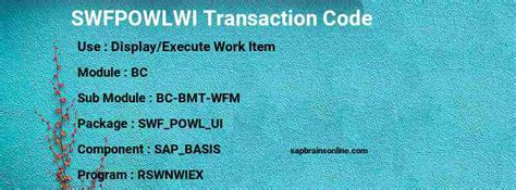Swfpowlwi Sap Tcode For Display Execute Work Item