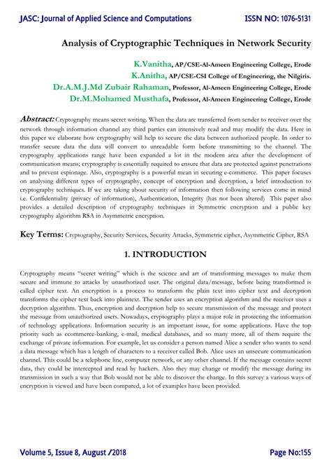 Pdf Analysis Of Cryptographic Techniques In Network Security