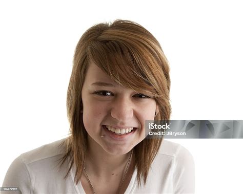 Caucasion Teenage Girl With Piercing And Big Smile Closeup Headshot