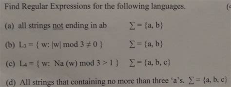 solved find regular expressions for the following languages