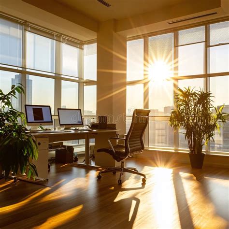 Bright Modern Office Space With Large Windows And Beautiful Sunlight