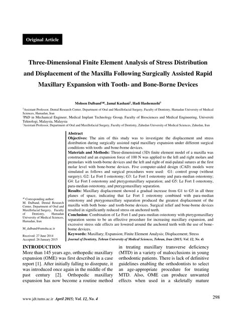 Pdf Three Dimensional Finite Element Analysis Of Stress Distribution And Displacement Of The