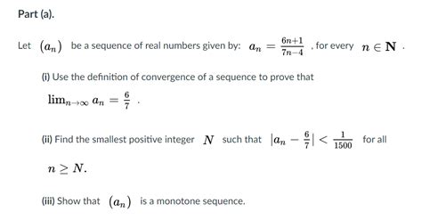 Solved Part A Let An Be A Sequence Of Real Numbers Chegg