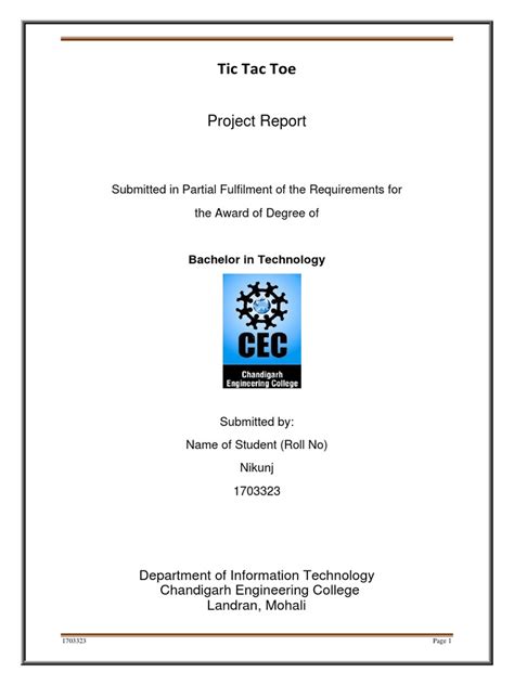 tic tac toe project report pdf computing areas of computer science
