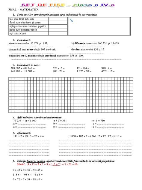 Fise Matematica Clasa A4a Pdf