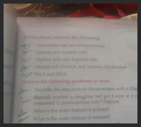 Differentiate Between The Following 3 Autosomes And Sex ChromosomesGam