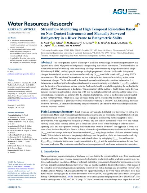 Pdf Streamflow Monitoring At High Temporal Resolution Based On Non‐contact Instruments And