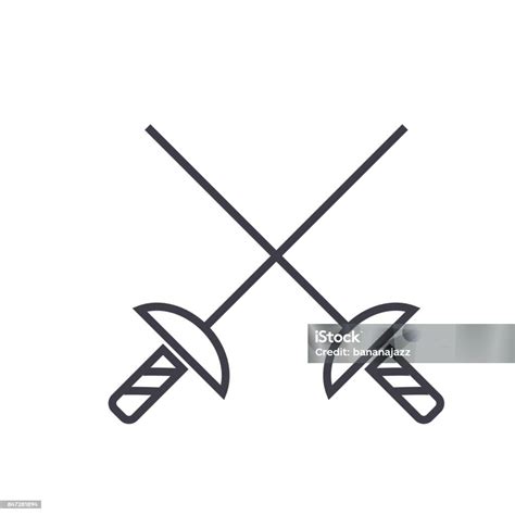 펜싱 칼 플랫 라인 일러스트 흰색 배경 개념 벡터 고립 된 아이콘 결투에 대한 스톡 벡터 아트 및 기타 이미지 결투 가지
