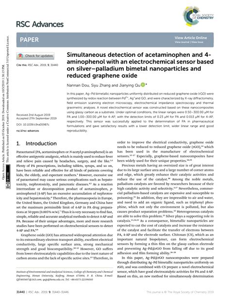 Pdf Simultaneous Detection Of Acetaminophen And 4 Aminophenol With An