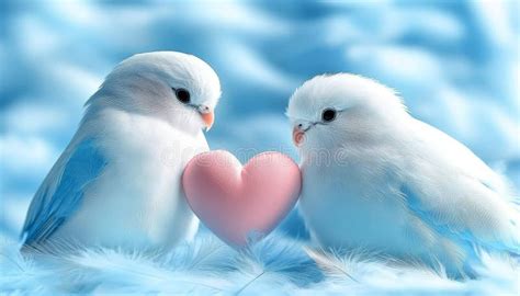 Two White Birds In Love Valentine S Day Background With Blue And