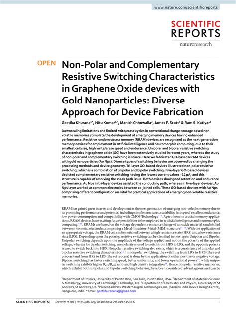 Pdf Non Polar And Complementary Resistive Switching Characteristics