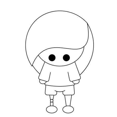 Cartoon Cute Blonde Girl With Prosthetic Leg In Black And White