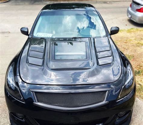 G37 Carbon Fiber Hood With Tempered Glass Viewing Panel Vents New St