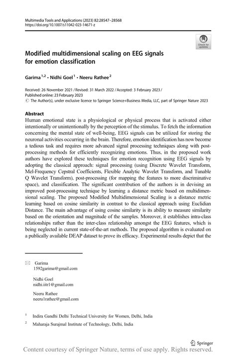 Modified Multidimensional Scaling On Eeg Signals For Emotion