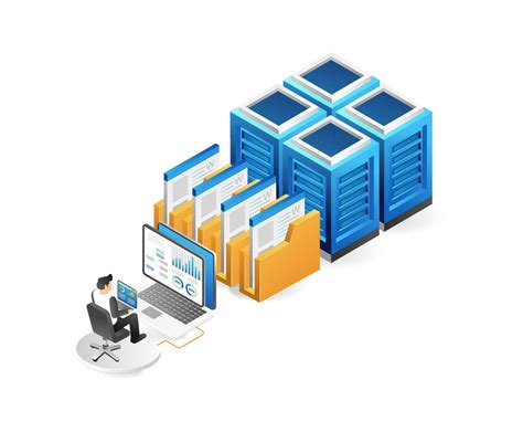 Isometric Data Center Concept Cloud Storage And Hosting Data Center Server Room And Cloud