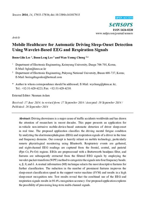 Pdf Mobile Healthcare For Automatic Driving Sleep Onset Detection Using Wavelet Based Eeg And