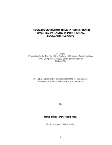 Thesis Writing Manuscript Thesis Dissertation Title Typewritten In Inverted Pyramid 14 Point