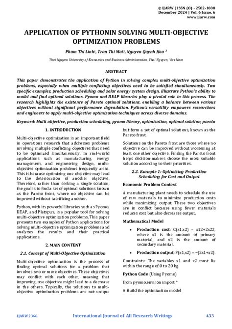 Pdf Application Of Pythonin Solving Multi Objective Optimization Problems
