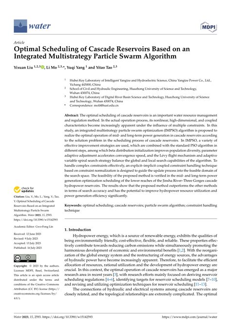 Pdf Optimal Scheduling Of Cascade Reservoirs Based On An Integrated