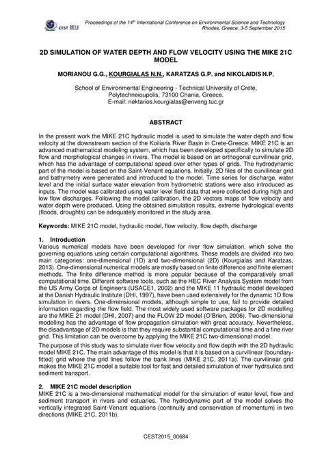 Pdf 2d Simulation Of Water Depth And Flow Velocity Using The Mike 21c Model