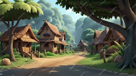 Premium Ai Image Cartton Village Background