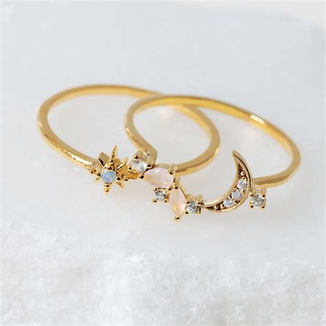 Celestia Ring Set Moon And Star Ring Gold Ring Sets Rings