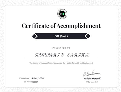 sql hackerrank certification sarika pampari