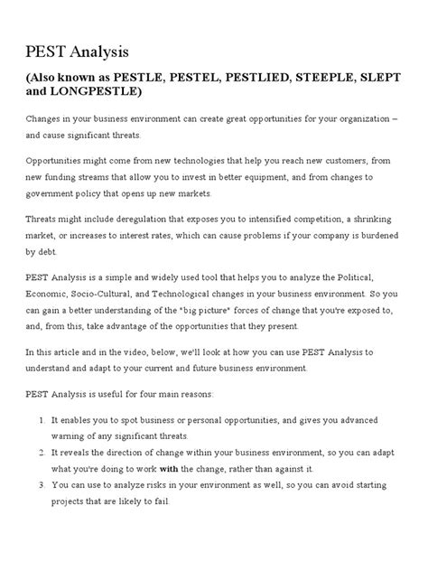 Pest Analysis Pdf Labour Economics Business