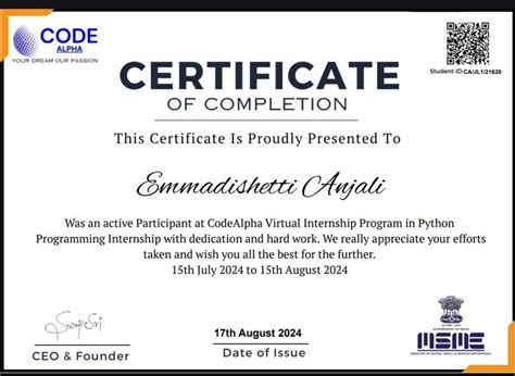 Completed A 4 Week Internship By Codealpha Anjali E Posted On The