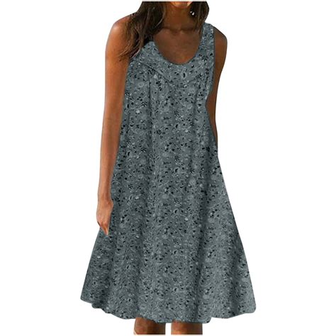 Rvkxad Summer Dress For Women Sleeveless Tiered Midi A Line High