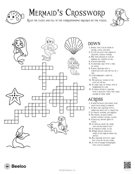 Mermaid Themed Crossword Puzzles • Beeloo Printable Crafts And