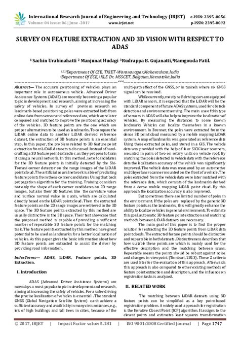 Pdf Survey On Feature Extraction And 3d Vision With Respect To Adas