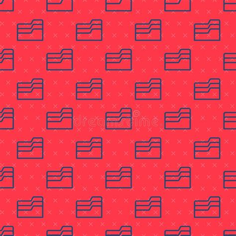 Blue Line Document Folder Icon Isolated Seamless Pattern On Red Background Accounting Binder