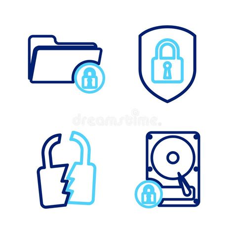 Set Line Hard Disk Drive And Lock Broken Or Cracked Shield Security