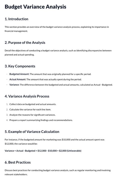 Budget Variance Analysis Template Template Collaborative Docs For Teams