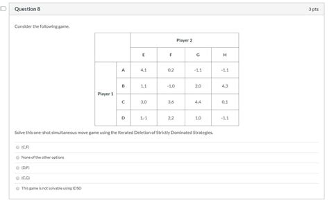 Solved Question 8 3 Pts Consider The Following Game Player