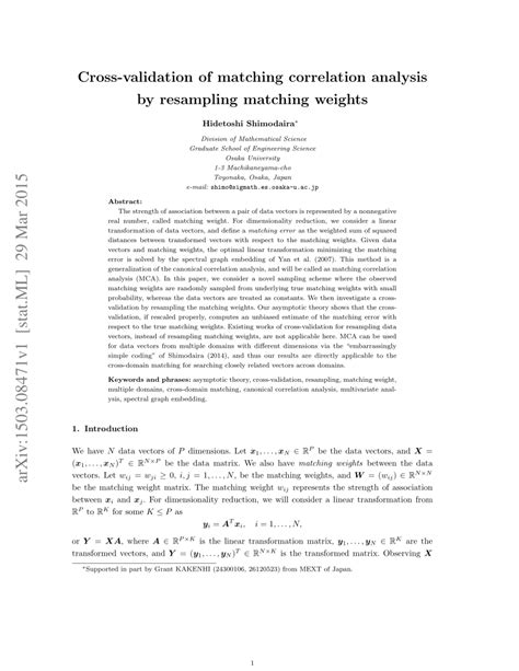 Pdf Cross Validation Of Matching Correlation Analysis By Resampling Matching Weights