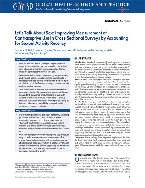 Pdf Let S Talk About Sex Improving Measurement Of Contraceptive Use