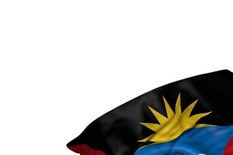 큰 주름귀여운 앤티가 바부다 플래그는 흰색에 고립 된 오른쪽 하단 모서리에 거짓말 어떤 휴일 플래그 3d 그림 3차원 형태에 대한 스톡 사진 및 기타 이미지 Istock