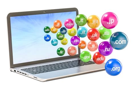 Premium Photo Set Of Colored Balls With Domain Names Fly Out From