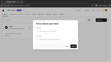 vercel creating a team flow on web page flows