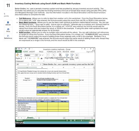 solved inventory costing methods using excel s sum and basic
