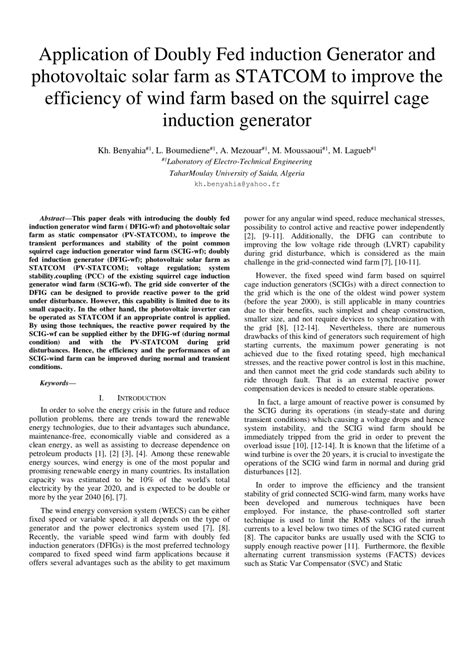Pdf Application Of Doubly Fed Induction Generator And Photovoltaic
