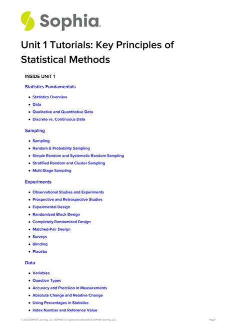 unit 1 tutorials key principles of statistical methods unit 1