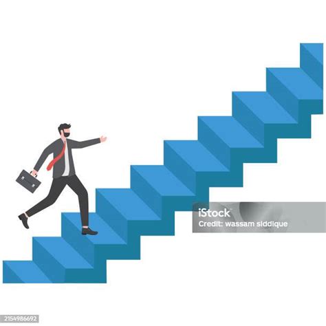 사업가는 경력 사다리를 오르고 있습니다 컨셉 개발 벡터 일러스트 평면 디자인입니다 배경에 고립되어 있습니다 단계별 걷기에 대한